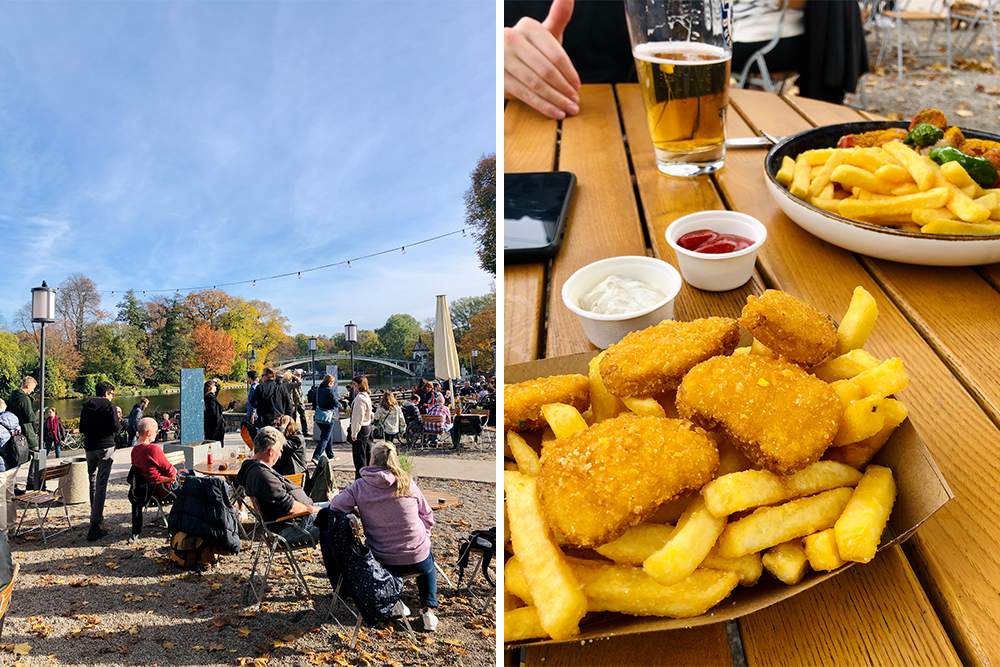 Im Zenner Biergarten gemütlich sitzen und vegane Nuggets, Käsespätzle ...