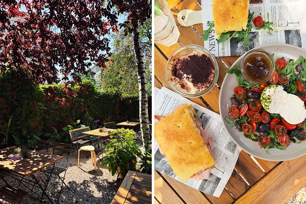 Belegte Foccacia, Salate und Kuchen essen im Friedhofscafé Lisbeth in ...
